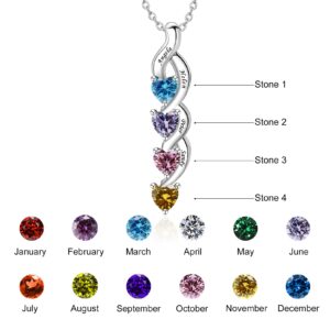 MissNaNa 925 Sterling Silver Personalized Mothers Necklace with Simulated Birthstones Engraved 1-6 Names Custom Love Heart Pendant Family Necklace for Women Mother Grandma Wife