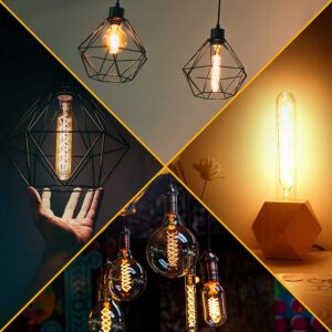 Dimmable T10 LED Bulbs, Warm White 2200K Amber, 7.3inch Long Tubular Light Bulb, 40 Watt Vintage Edison LED Filament Bulb,400lm,E26 Base Led Tube Bulb,Amber Glass,Pack of 4