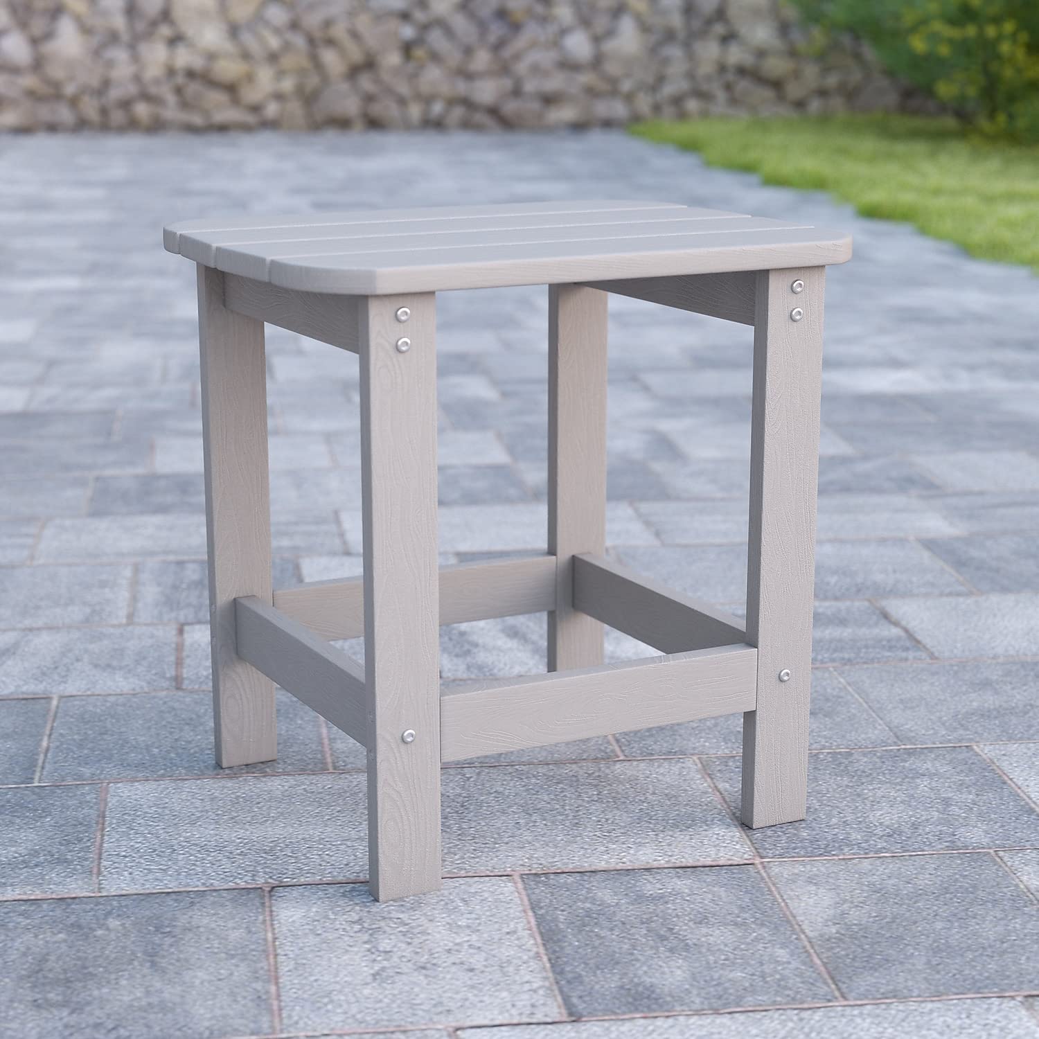 Flash Furniture Charlestown Tiered Commercial Poly Resin Adirondack Side Table - Gray - All-Weather - Indoor/Outdoor