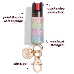 BLINGSTING Pepper Spray for Women - Maximum Strength OC Self Defense Spray - 12 ft Range - UV Marking Dye for Police ID - Safety Lock - Rainbow