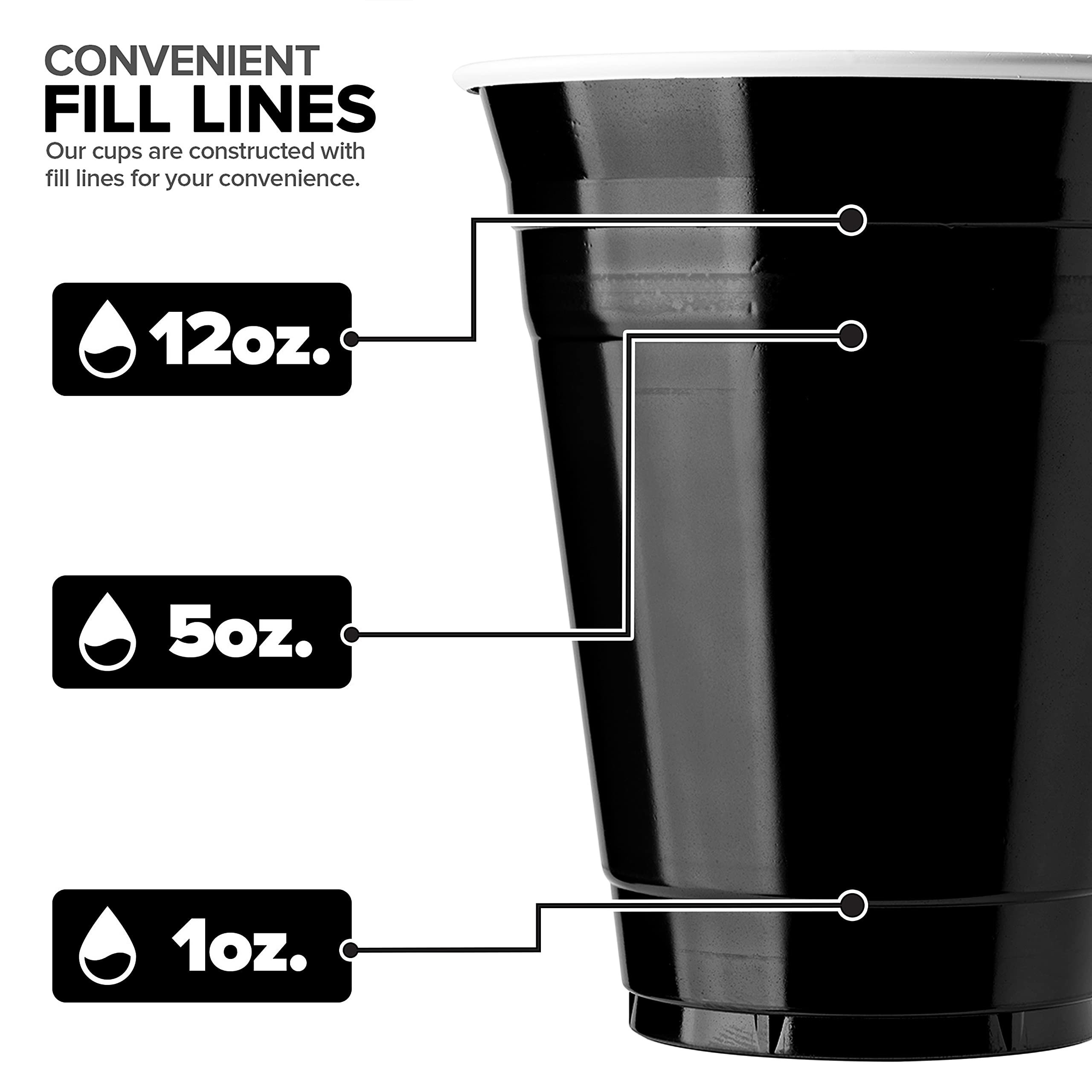 Stock Your Home Black Plastic Cups Disposable, 16oz (50 Count) Heavy-Duty, Large Party Cup Pack Bulk Pack for Drinking Punch, Soda, Wine, Beer, 4th of July, Halloween