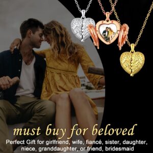 SILVERCUTE Heart Locket Necklace with 2 Photos Customized 18K Gold Plated Angel Wing Lockets Pendant Personalized Picture Jewelry for Women