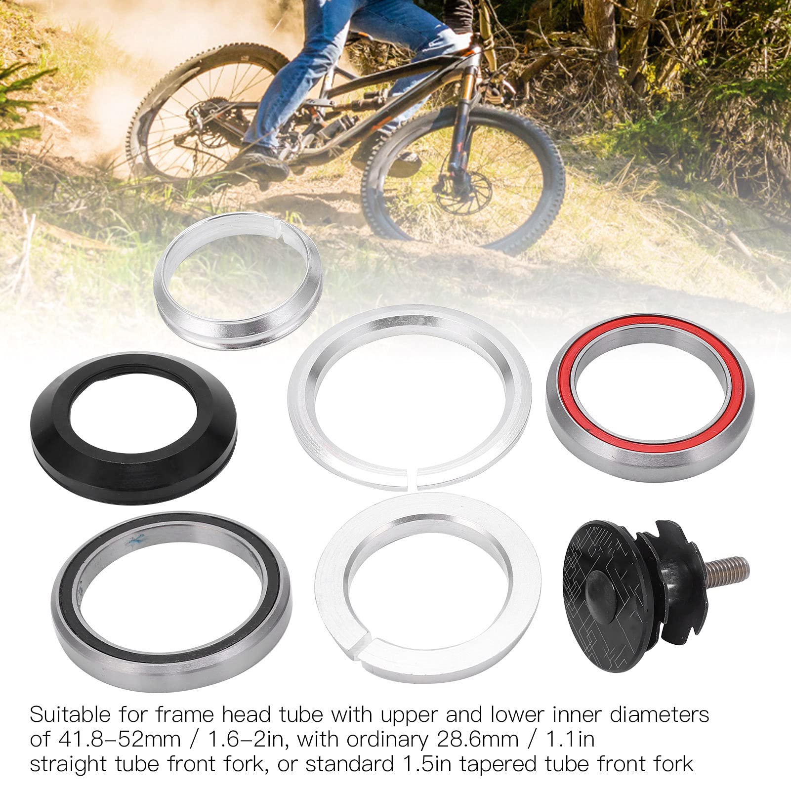 Keenso Bike Headset Bearings, 41.8?52mm M4/5 Mountain Road Bike Bearing Headset Straight Tapered Tube Parts