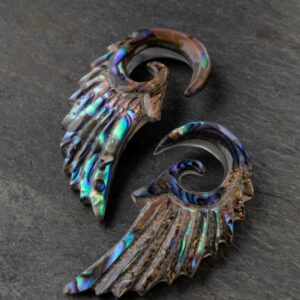 Pierced Owl Abalone Angel Wing Hanging Spiral Taper Plugs, Sold as a Pair (10mm (00GA))