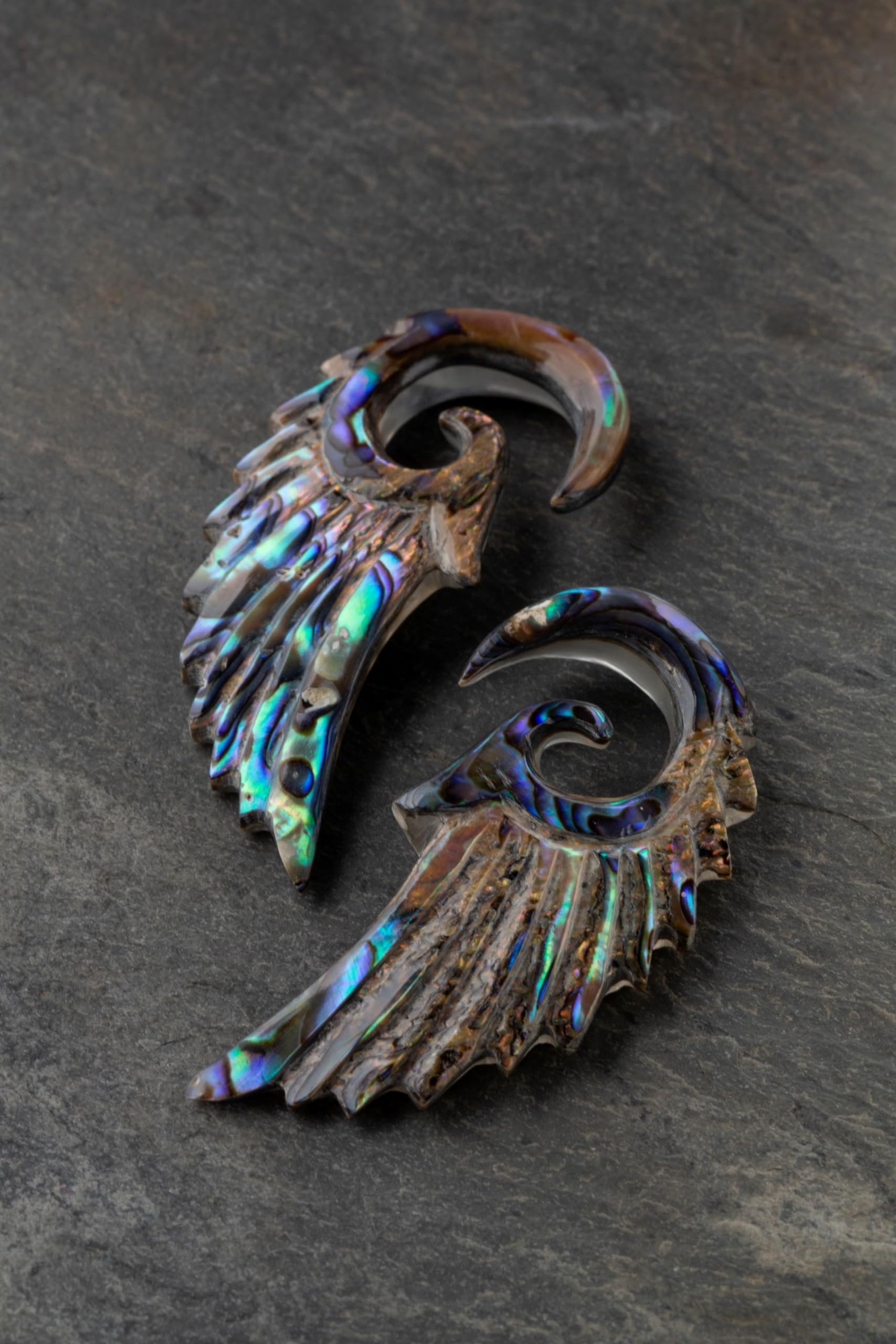 Pierced Owl Abalone Angel Wing Hanging Spiral Taper Plugs, Sold as a Pair (10mm (00GA))