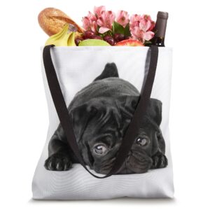 Cute Black Pug Puppy Portrait Beautiful Dog Love Pug Mom Dad Tote Bag