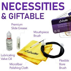 Libretto French Horn ALL-INCLUSIVE Cleaning & Care Kit with Instructions: Valve Oil + Slide Grease + Cleaning Cloth + Mouthpiece & Bore Brushes, Giftable Handy Case. Clean & Extend Life of your Horn