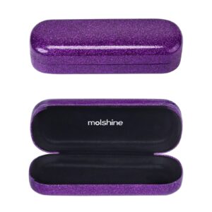 molshine bling hard shell glasses case,portable sparkling shiny eyeglass case for men women girl travel study work (purple)