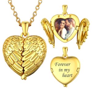 silvercute heart locket necklace with 2 photos customized 18k gold plated angel wing lockets pendant personalized picture jewelry for women