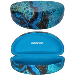 molshine hard shell sunglasses case,large glasses case for women men oversized sunglass eyeglasses (cyan sea bottom)