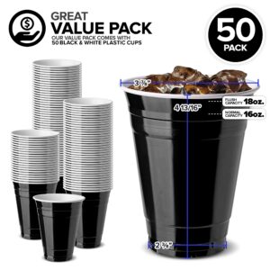 Stock Your Home Black Plastic Cups Disposable, 16oz (50 Count) Heavy-Duty, Large Party Cup Pack Bulk Pack for Drinking Punch, Soda, Wine, Beer, 4th of July, Halloween