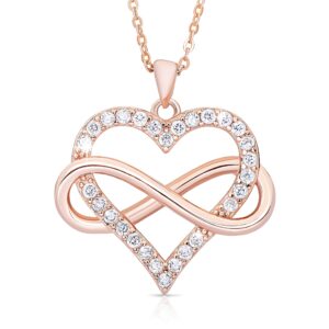 sash & soph infinity heart necklace for women. rose gold plated 925 sterling silver heart necklace for girlfriend, love heart pendant on 18" chain with 2" extender