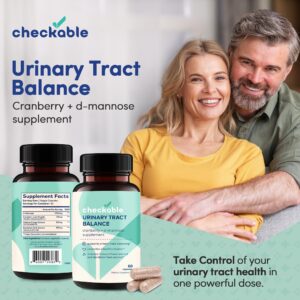 Checkable Bladder Control Supplements with D-Mannose, Cranberry, Hibiscus, and Dandelion - Urinary Tract Infection Treatment for Women and Men, 60 Cap