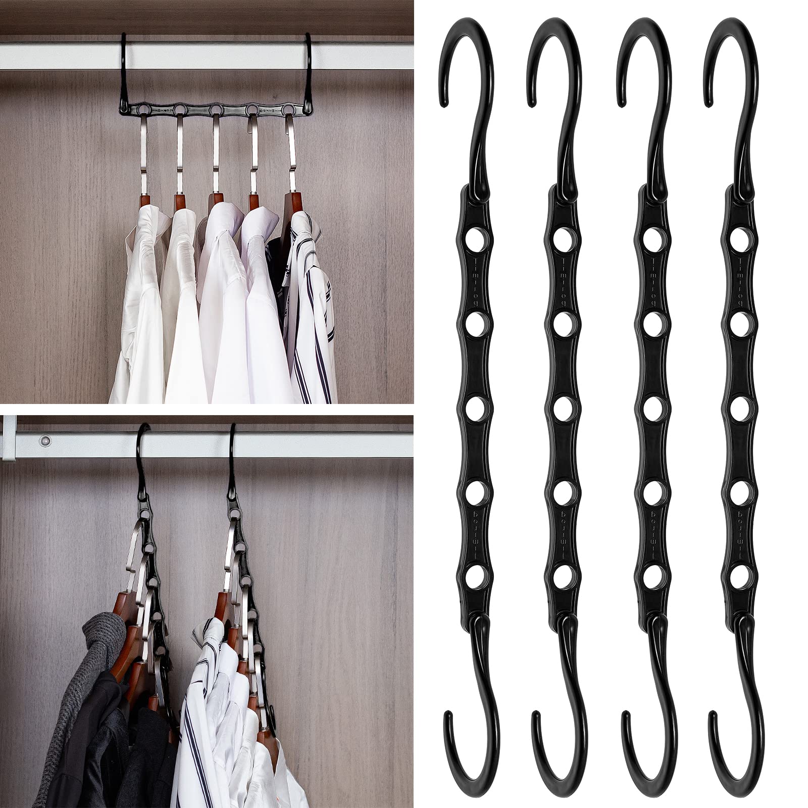 Closet Organizers Space Saving Hangers - Timirog 20 Pack Magic Hangers Wardrobe Storage Organization College Dorm Room Essentials, Apartment Heavy Duty Space Saver Plastic Black