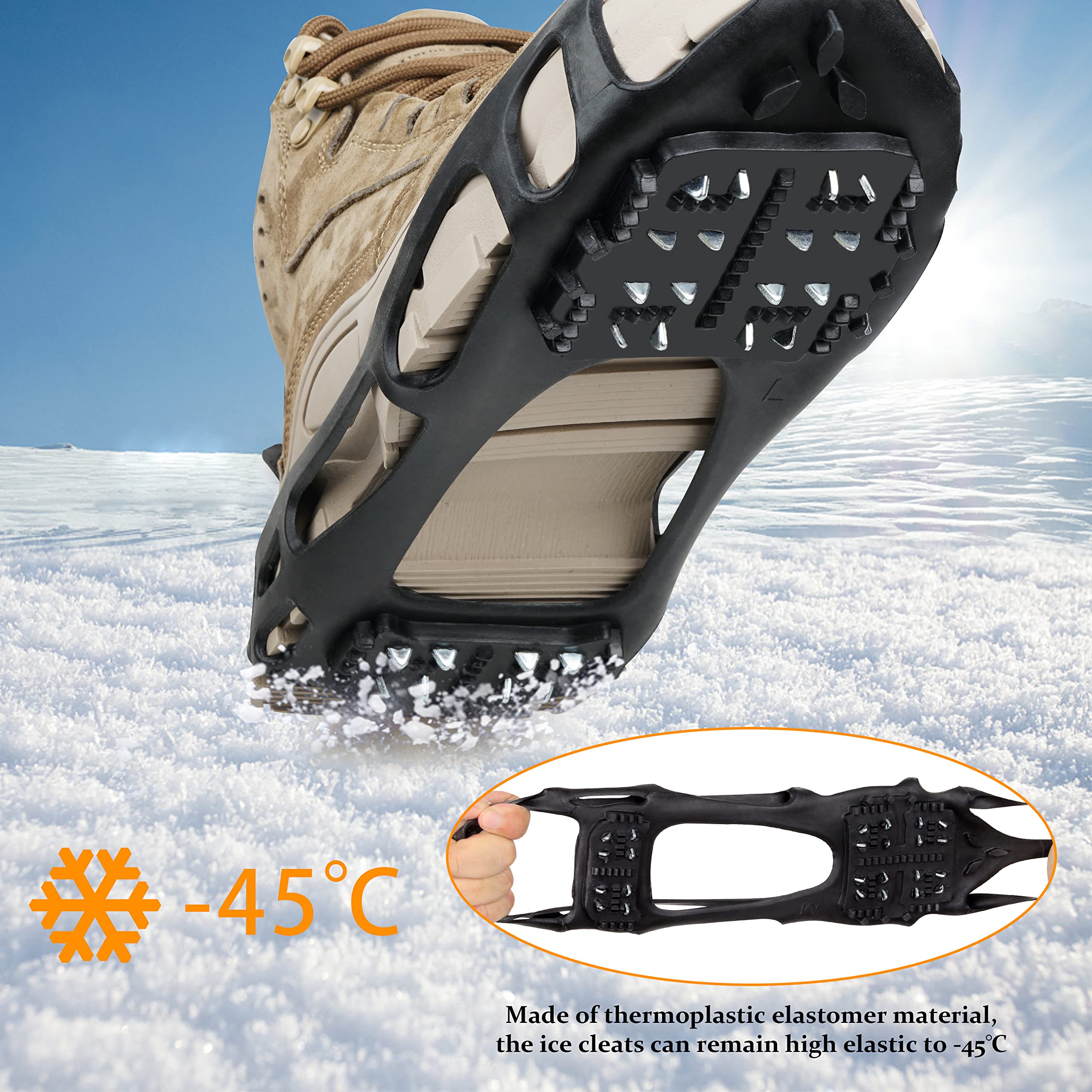 Ice Cleats Snow Walk Traction Cleats - 24 Studs Ice Grippers Cleats Crampons for Walking on Snow and Ice Anti Slip Crampons for Hiking Climbing Outdoor