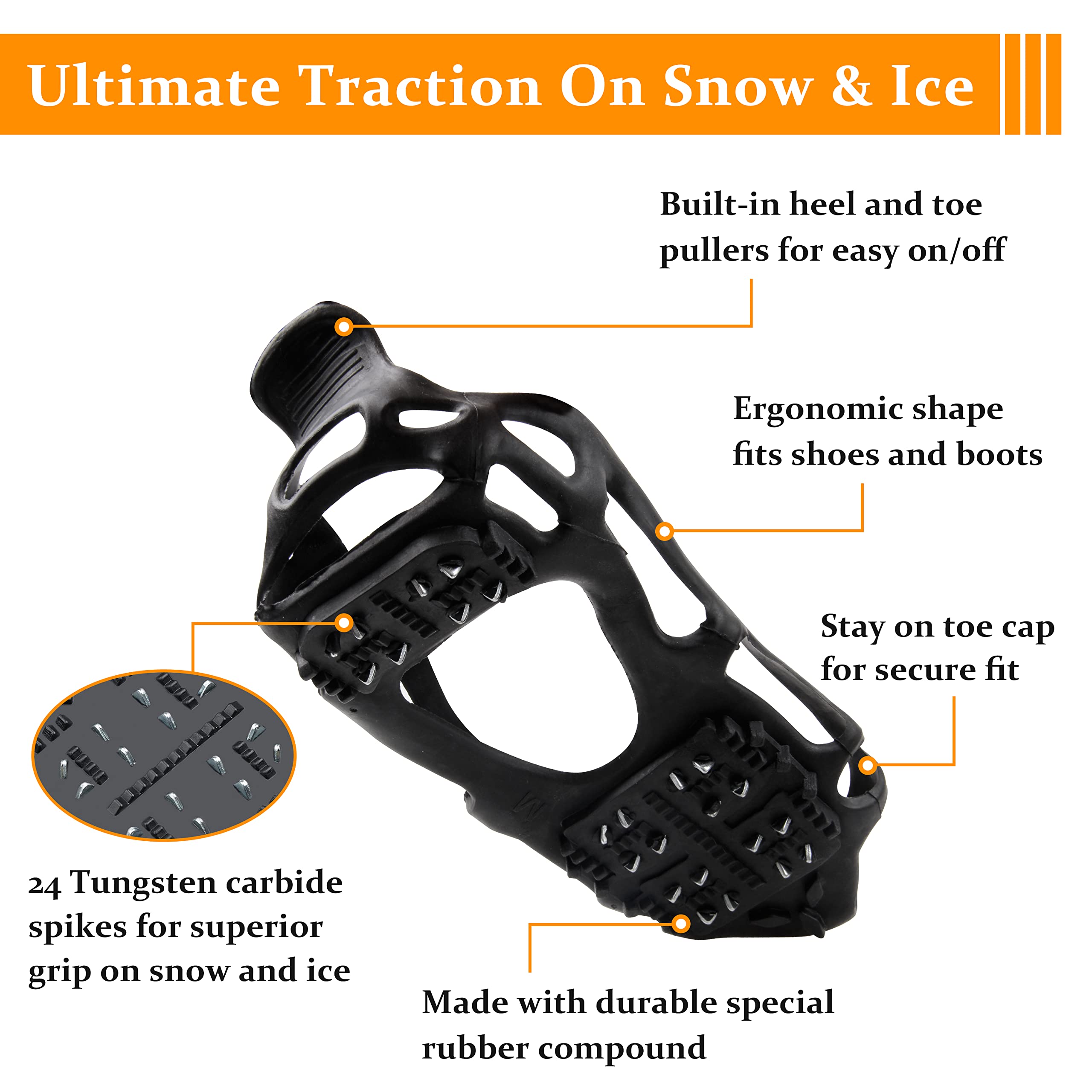 Ice Cleats Snow Walk Traction Cleats - 24 Studs Ice Grippers Cleats Crampons for Walking on Snow and Ice Anti Slip Crampons for Hiking Climbing Outdoor