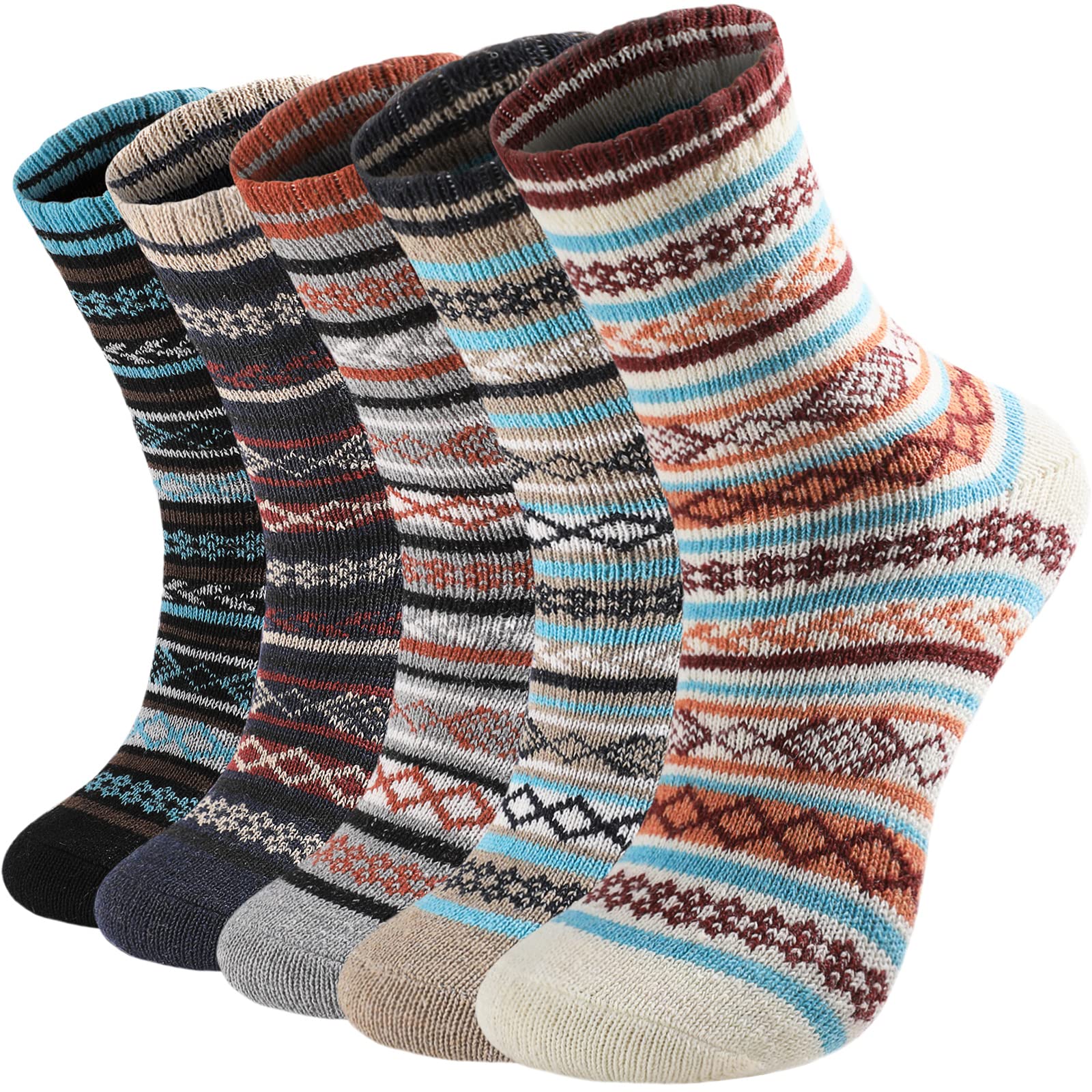 Nimalpal 5 Pairs Wool Socks for Women - Crew Socks for Women Wool Socks Boot Socks for Women Super Soft Hiking Socks Women, Thick Knit Cabin Cozy Socks Warm Long Socks for Women