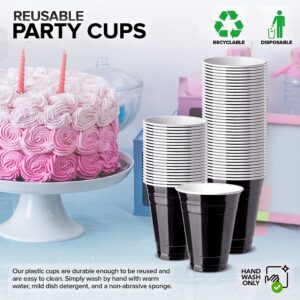 Stock Your Home Black Plastic Cups Disposable, 16oz (50 Count) Heavy-Duty, Large Party Cup Pack Bulk Pack for Drinking Punch, Soda, Wine, Beer, 4th of July, Halloween