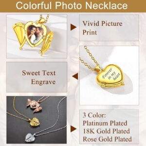 SILVERCUTE Heart Locket Necklace with 2 Photos Customized 18K Gold Plated Angel Wing Lockets Pendant Personalized Picture Jewelry for Women