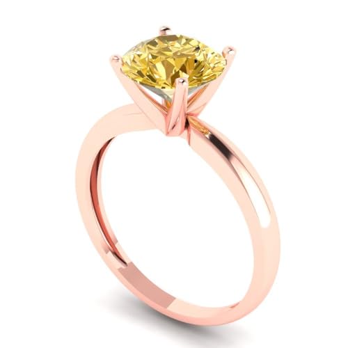 Clara Pucci 2.0 ct Round Cut Solitaire Yellow Moissanite Ideal Engagement Bridal Promise Anniversary Designer Ring in 18K Rose Gold 10.75