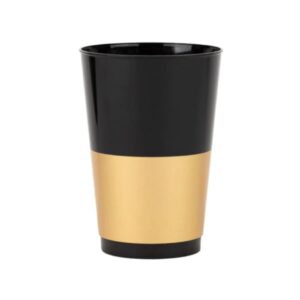 [12 oz - 10 pk black-gold] black plastic with gold band goblets wine glasses bpa free 12 oz disposable elegant drink cups for parties wedding receptions reusable tumblers for ez cleanup 10 pack