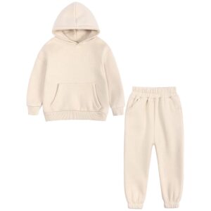 zfttzymx youth 2pcs brushed fleece sweatsuit hooded pullover tracksuit kids boys girls sweatshirt + pants outfits set