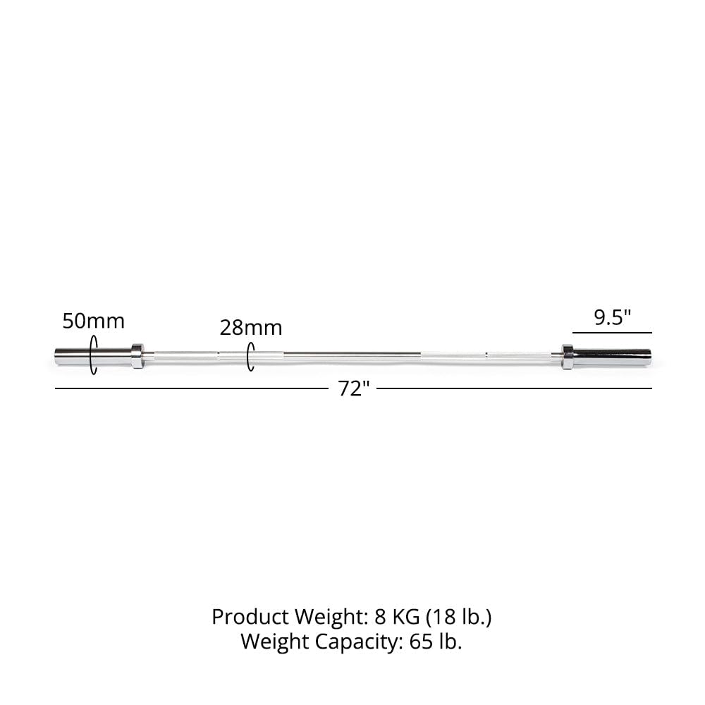 Titan Fitness Aluminum Olympic Technique Training Barbell, 6 FT Chrome Finish, 8 KG 28MM Shaft, 65 LB Capacity, Weightlifting Starter Bar