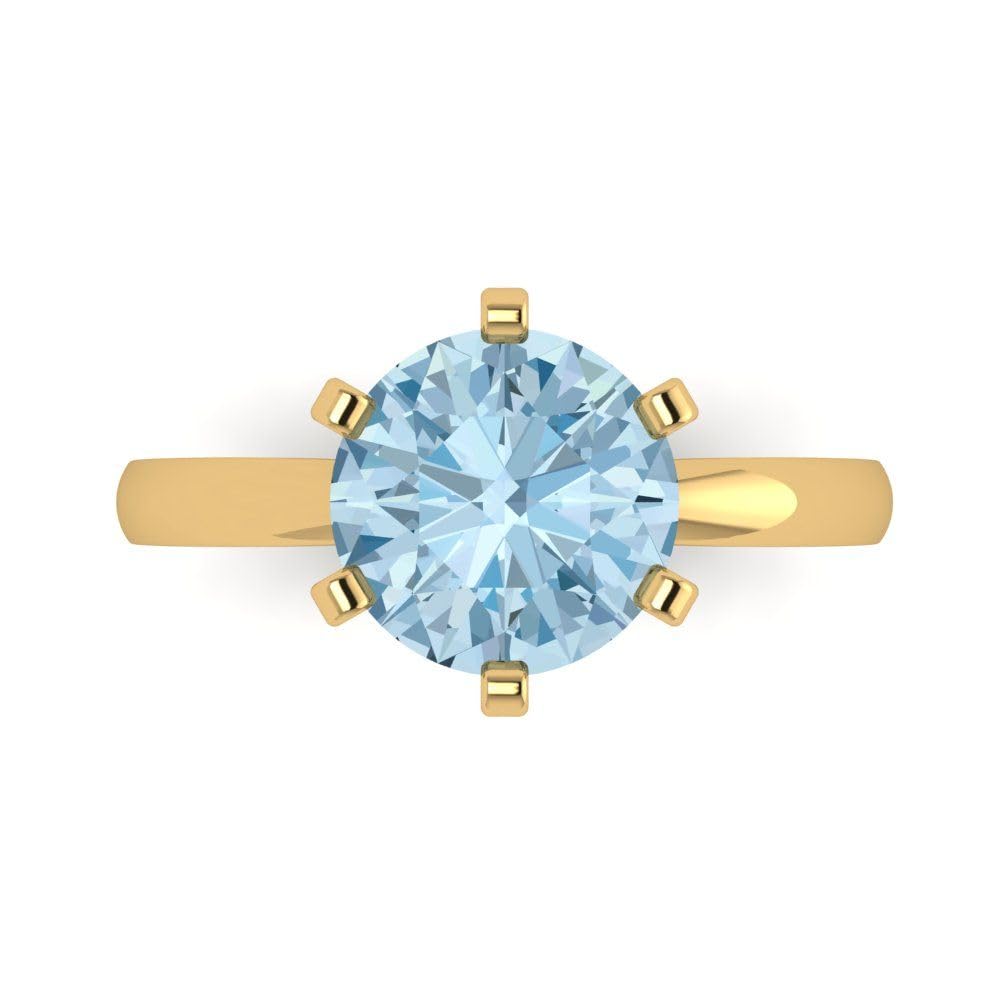 2.95ct Round Cut Solitaire Natural Swiss Blue Excellent VVS1 Classic Wedding Statement Bridal ring 18k Yellow Gold Size 6.5