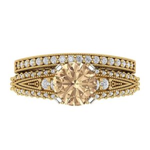 clara pucci 2.05ct round cut solitaire conflict free yellow moissanite wedding engagement anniversary ring band set 18k 2 tone gold 8.25