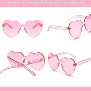 JFTOWN 6 Pairs Pink Heart Shape Rimless Valentines Sunglasses Candy Color Frameless One Piece Love Glasses Tinted Eyewear for Women Party Favor (Pink)