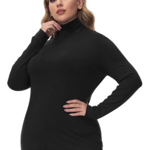 Hanna Nikole Plus Size Black Turtleneck for Women Fitted Ultra-Soft Pullover Slim Stretchy Mock Neck Shirt Tops 22W