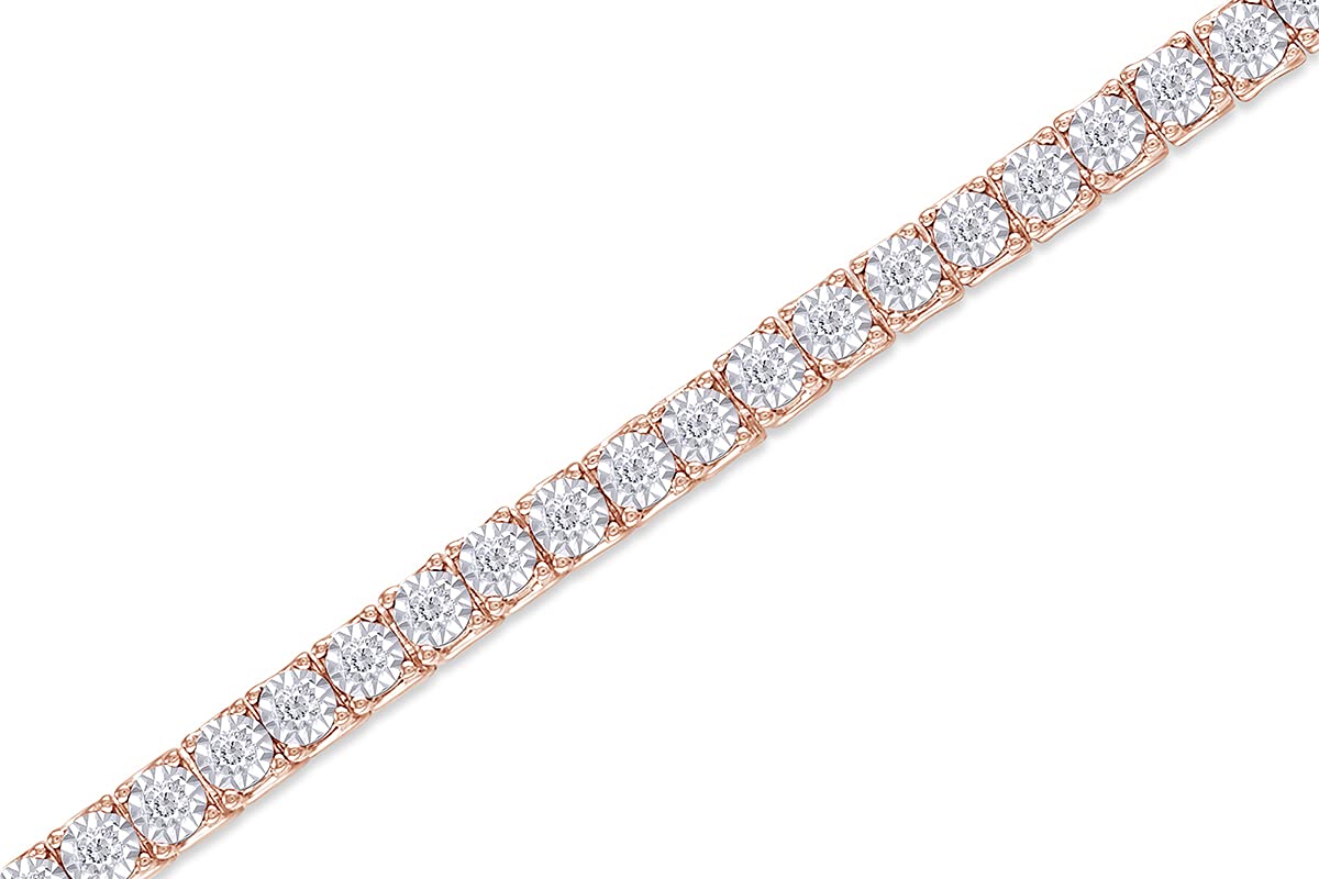 Wishrocks 1 Carat Round Cut Natural White Diamond Miracle Set Tennis Bracelet In 14k Rose Gold Over Sterling Silver (Clarity : I2-I3, Color : I-J, 1 Cttw) 8.5 Inch