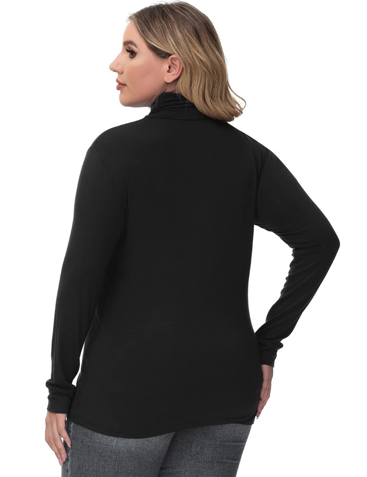 Hanna Nikole Plus Size Black Turtleneck for Women Fitted Ultra-Soft Pullover Slim Stretchy Mock Neck Shirt Tops 22W