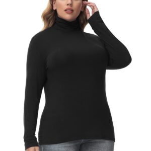 Hanna Nikole Plus Size Black Turtleneck for Women Fitted Ultra-Soft Pullover Slim Stretchy Mock Neck Shirt Tops 22W