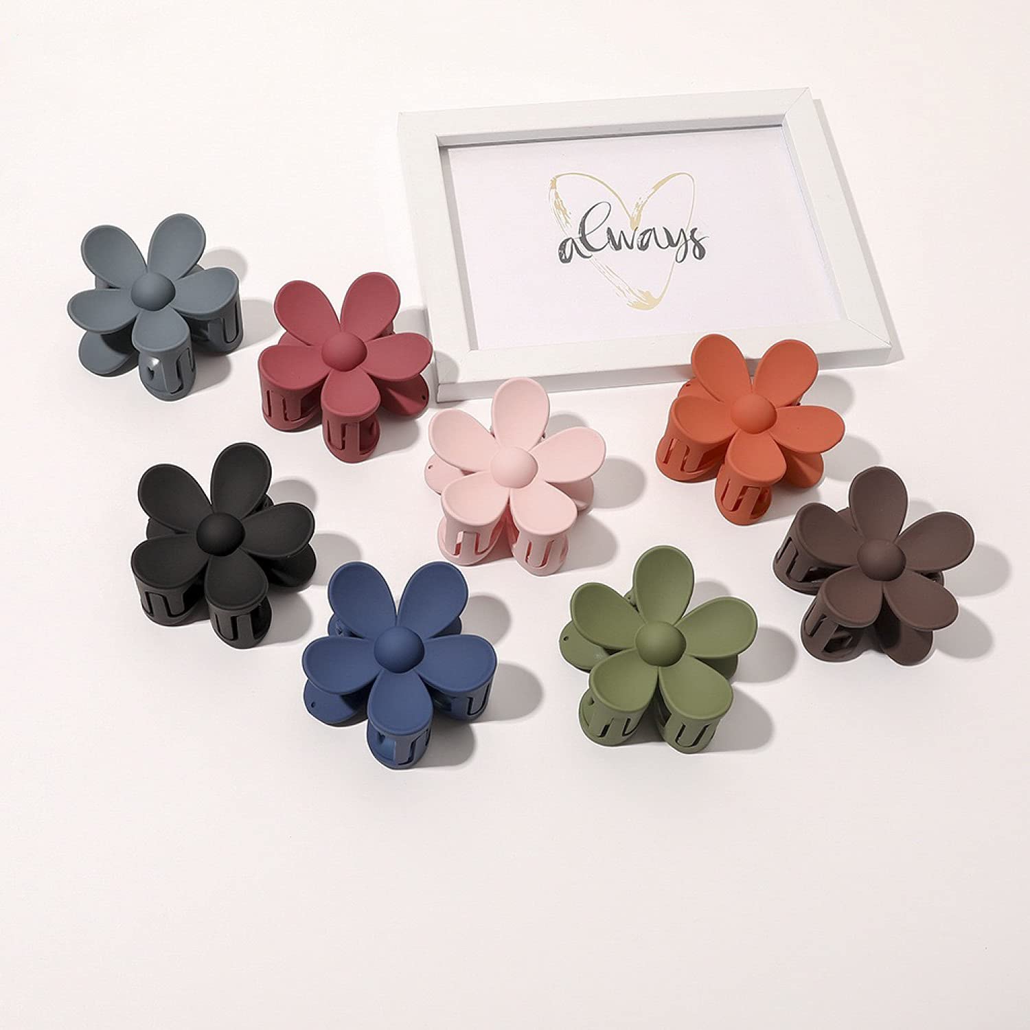 Flower Hair Clips 8PCS Hair Claw Clips Nonslip Large Claw Clips Strong Hold Durable for Women Thick Hair, Big Hair Clips for Women Thin Hair 8 Colors