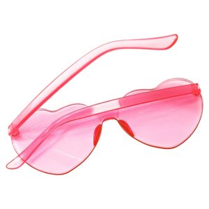 JFTOWN 6 Pairs Pink Heart Shape Rimless Valentines Sunglasses Candy Color Frameless One Piece Love Glasses Tinted Eyewear for Women Party Favor (Pink)