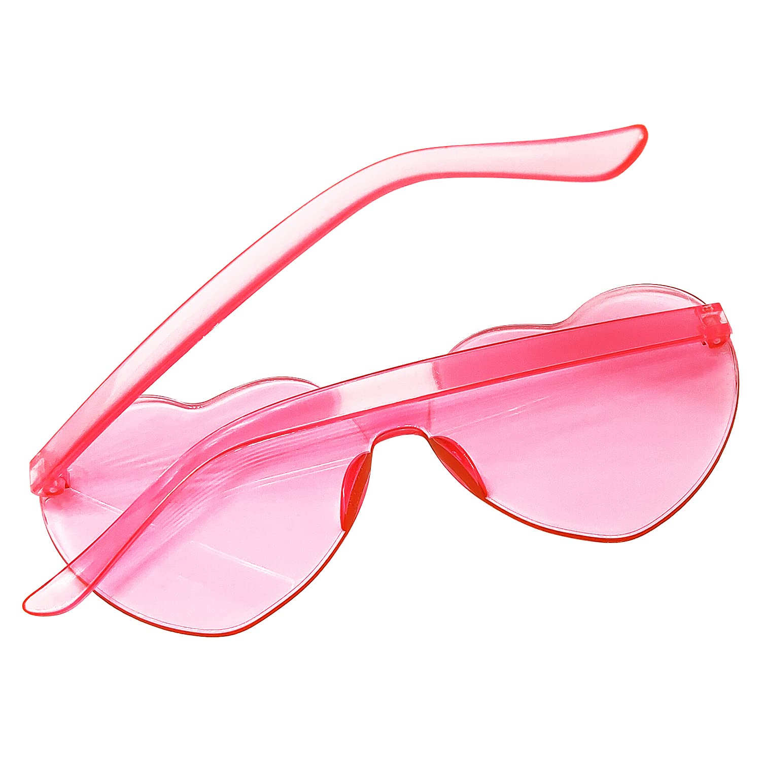 JFTOWN 6 Pairs Pink Heart Shape Rimless Valentines Sunglasses Candy Color Frameless One Piece Love Glasses Tinted Eyewear for Women Party Favor (Pink)