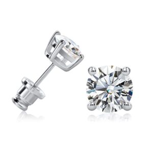 ladylike moissanite stud earrings white gold plated 925 sterling silver earring 0.6ct-4ct d color vvs1 brilliant round cut lab created diamond moissanite earrings for women men (total 1.0 carats)