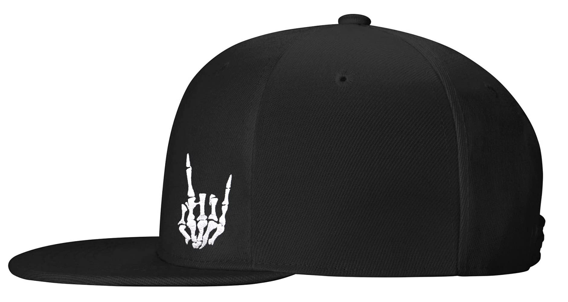 Skeleton Hand Hat, Embroidery Skull Finger Flat Brim Bill Baseball Cap Plain Adjustable Snapback Hats Black