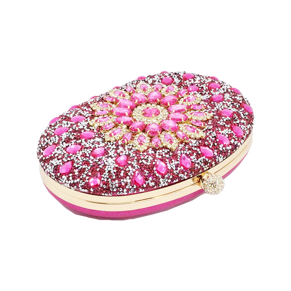 Pink Clutch Purses for Women Rhinestone Crystal Evening Bag Beaded Wedding Flower Handbag (773Fuchsia)