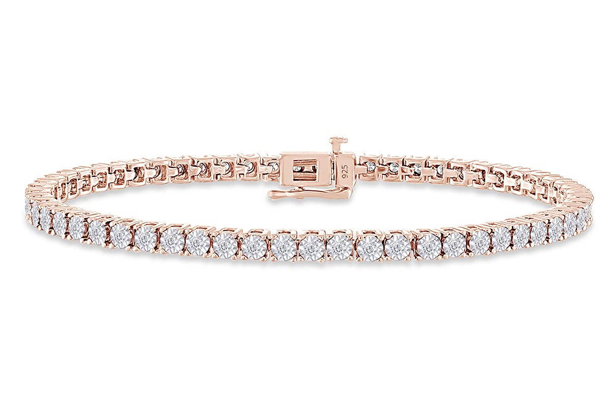 Wishrocks 1 Carat Round Cut Natural White Diamond Miracle Set Tennis Bracelet In 14k Rose Gold Over Sterling Silver (Clarity : I2-I3, Color : I-J, 1 Cttw) 8.5 Inch