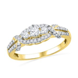 dazzlingrock collection 10kt yellow gold womens round diamond 3-stone bridal wedding engagement ring 1/2 ctw