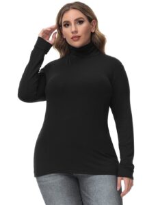 hanna nikole plus size black turtleneck for women fitted ultra-soft pullover slim stretchy mock neck shirt tops 22w