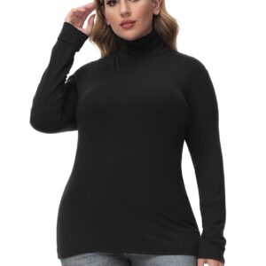 Hanna Nikole Plus Size Black Turtleneck for Women Fitted Ultra-Soft Pullover Slim Stretchy Mock Neck Shirt Tops 22W