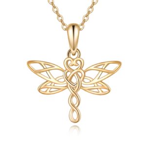 kecho 14k yellow gold dragonfly necklace gifts for women celtic dragonfly pendant irish jewelry