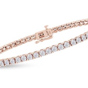 Wishrocks 1 Carat Round Cut Natural White Diamond Miracle Set Tennis Bracelet In 14k Rose Gold Over Sterling Silver (Clarity : I2-I3, Color : I-J, 1 Cttw) 8.5 Inch