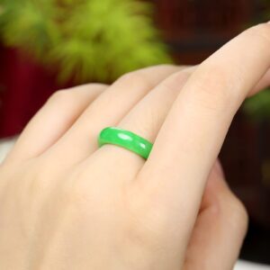 DNTENG Natural Green Jade Band Rings for Women, Good Luck Simple Gemstone Ring Jewelry Gift Custom Engagement Ring, Size 7