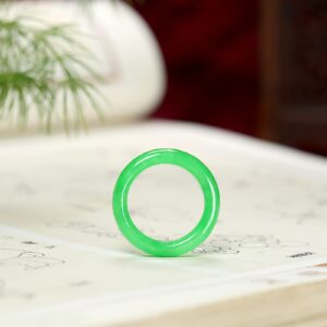 DNTENG Natural Green Jade Band Rings for Women, Good Luck Simple Gemstone Ring Jewelry Gift Custom Engagement Ring, Size 7