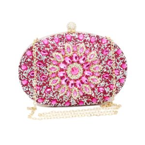 pink clutch purses for women rhinestone crystal evening bag beaded wedding flower handbag (773fuchsia)