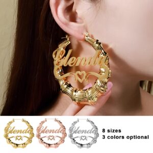 HAOQINA Custom Name Earrings Personalized Bamboo Hoop Earrings 18K Gold Plated Customize Earrings for Women Hip-Hop Fashion Jewelry Gift